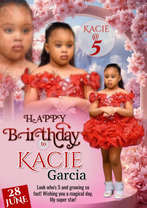 Plantilla de Pink Joyful Happy 5th Birthday To You Poster A3 | PosterMyWall