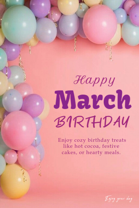 Pink Joyful Happy Birthday March Poster Template | PosterMyWall