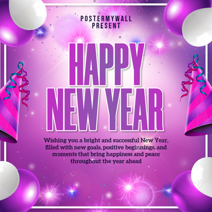Pink Joyful Happy New Year 2026 Instagram Post Template | PosterMyWall