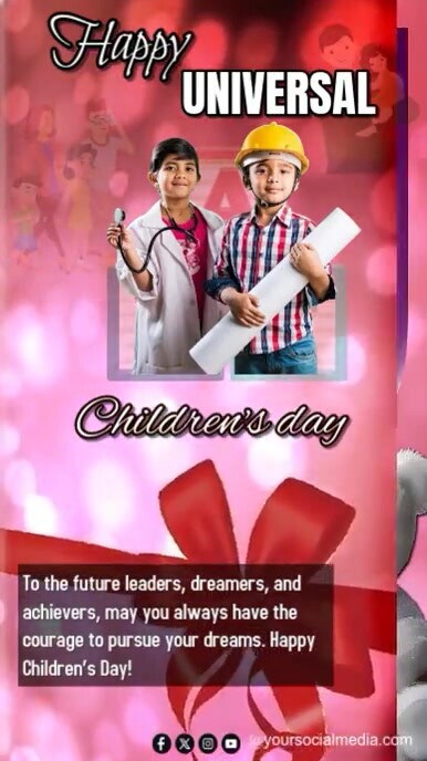 Pink Joyful Happy Universal Children Day Instagram Reel Template ...