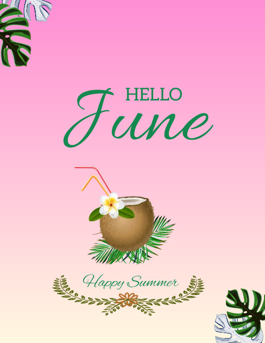Pink Joyful Hello June Summer Flyer (us Lett Template | PosterMyWall
