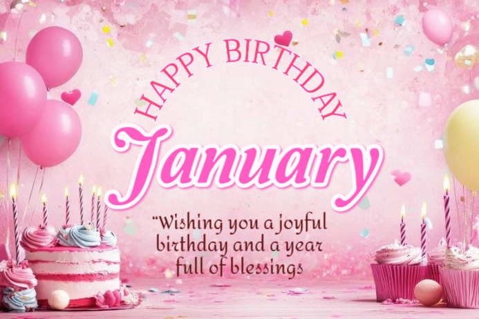 Pink Joyful January Birthday Card Label Template | PosterMyWall
