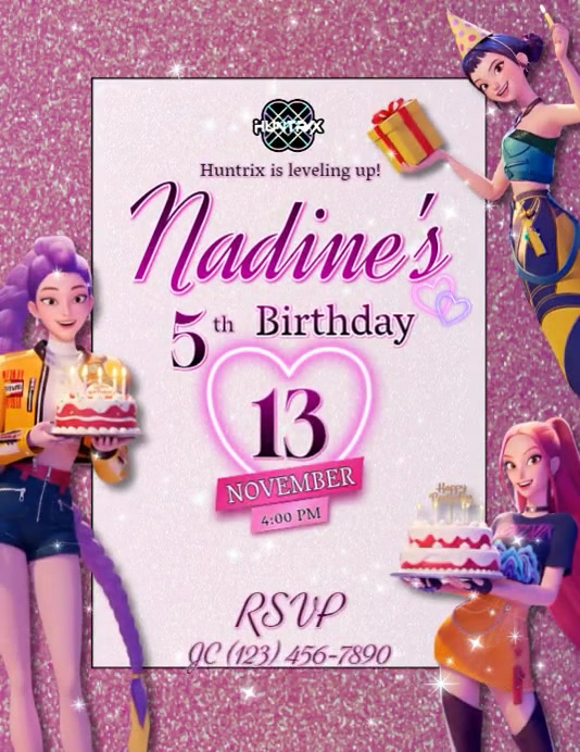 Pink Joyful Kpop Demon Hunters Birthday Invitation Video Flyer (us ...