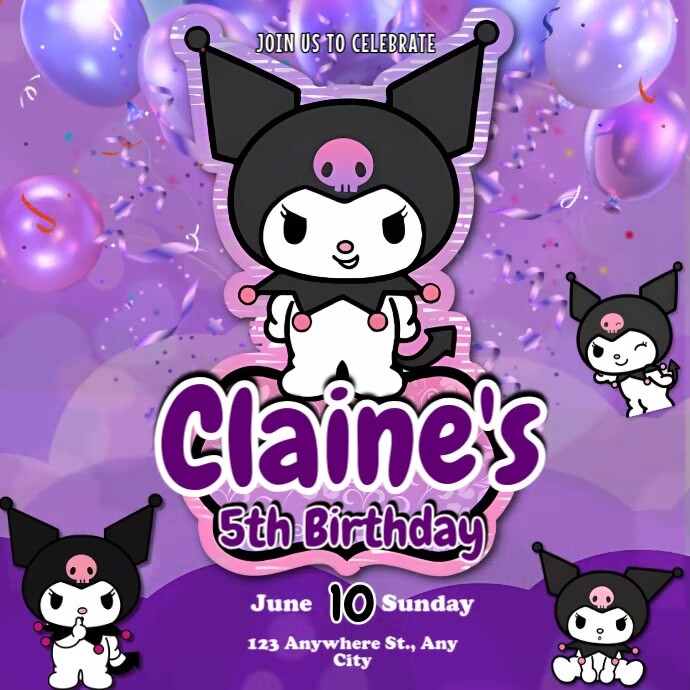 Pink Joyful Kuromi Birthday Invitation Instagram Post Template ...