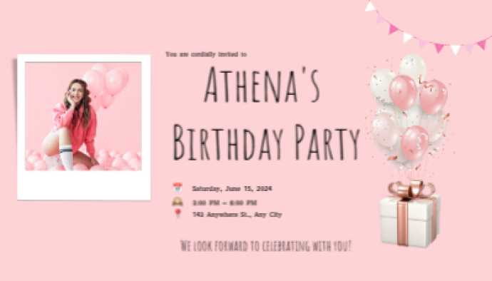 Pink Joyful Minimalist Birthday Invitation Bu Templat | PosterMyWall
