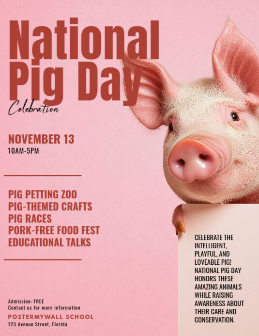 Pink Joyful National Pig Day celebration event Flyer (us Letter ...