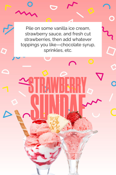 Pink Joyful National Strawberry Sundae Day Po Template | PosterMyWall