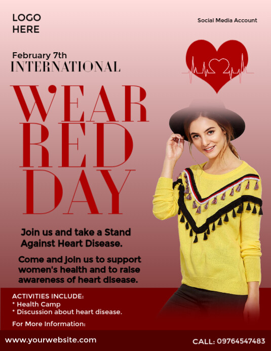 Pink Joyful National Wear Red Day Flyer Flyer (us Letter) Template ...