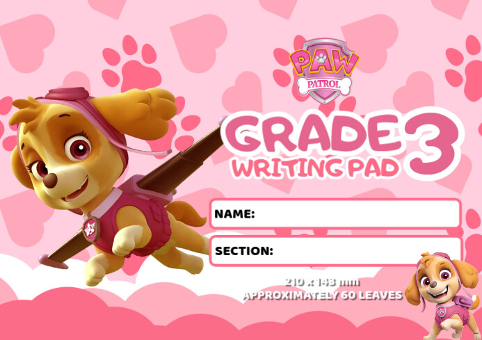 Pink Joyful Paw Patrol Theme Writing Pad A4 Template | PosterMyWall