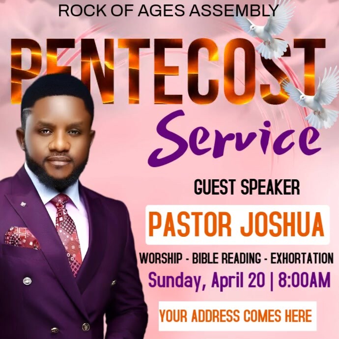 Pink Joyful Pentecost Service Church Flyer Instagram Post Template ...