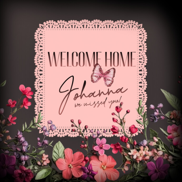Pink Joyful Pink Floral And Grey Welcome Home Instagram Post Template ...