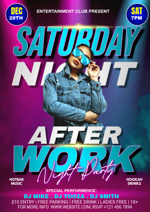 Pink Joyful Saturday After Work Night Party Flyer A6 Template ...