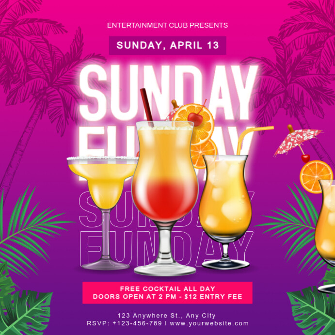 Pink Joyful Sunday Party Invitation Ad Instagram Post Flyer Template ...