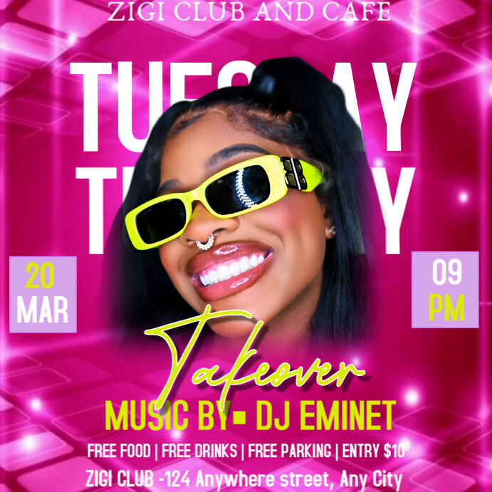 Pink Joyful Tuesday Takeover Party Flyer Instagram Post Template ...
