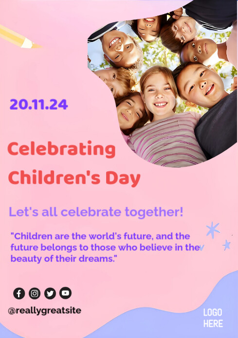 Copy of Pink Joyful Universal Children's Day Flyer A4 | PosterMyWall