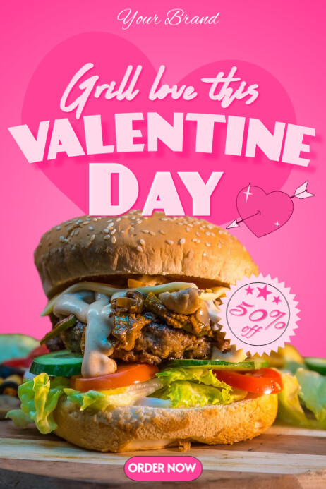 Pink Joyful Valentine Day Burger off Offer Poster Template | PosterMyWall