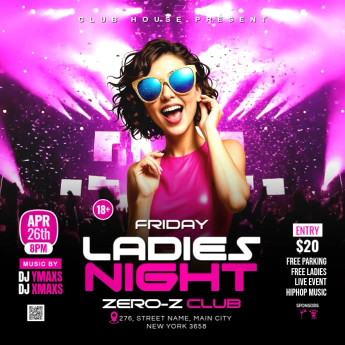Pink Ladies Night Club Party Square Video Template | PosterMyWall