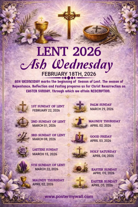 Pink Lent and Ash Wednesday Poster | lenten calendar Template ...