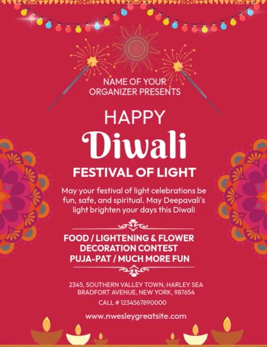 Pink List-based Diwali Flyer (us Letter) Template | PosterMyWall