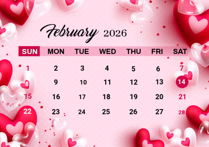 Plantilla de Pink List-based February Calendar A4 | PosterMyWall