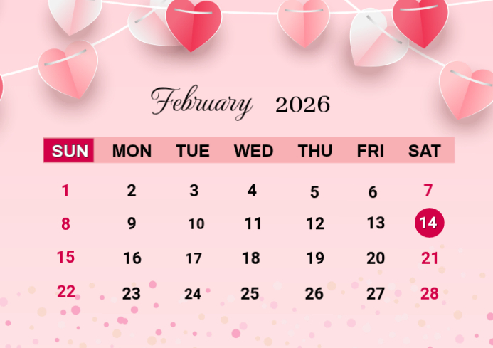 Pink List-based February Calendar A4 Template | PosterMyWall