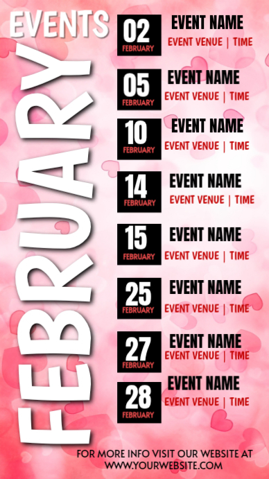 Pink List-based February Events Instagram Story Template | PosterMyWall