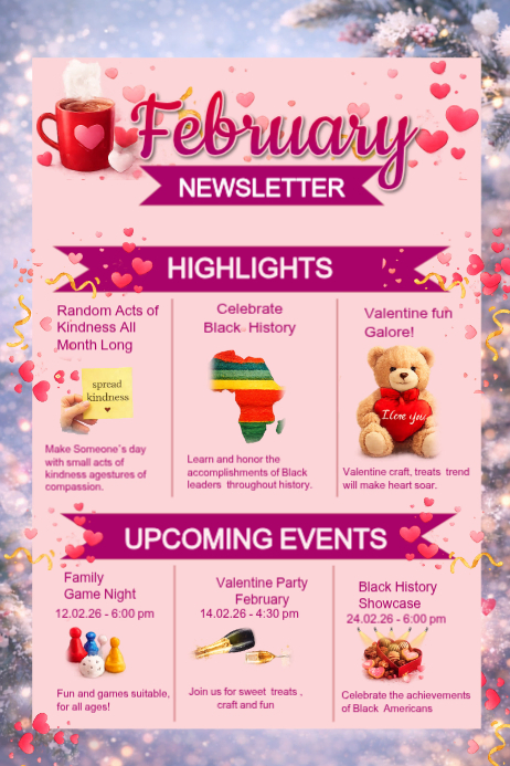 Pink List-based February Newsletter Poster Template | PosterMyWall