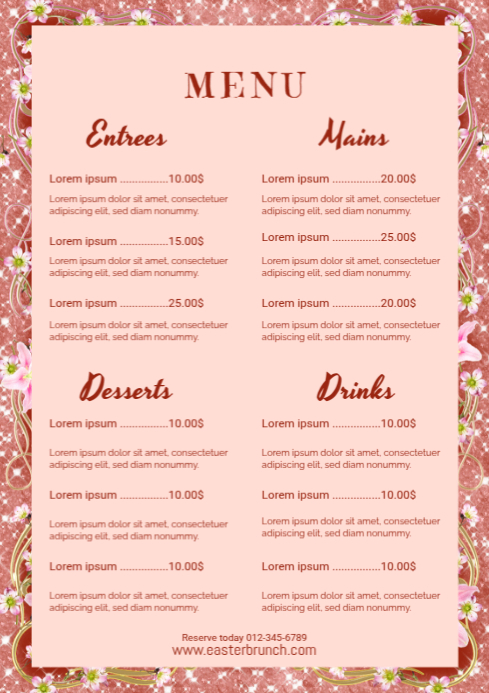 Pink List-based Menu A3 Template | PosterMyWall