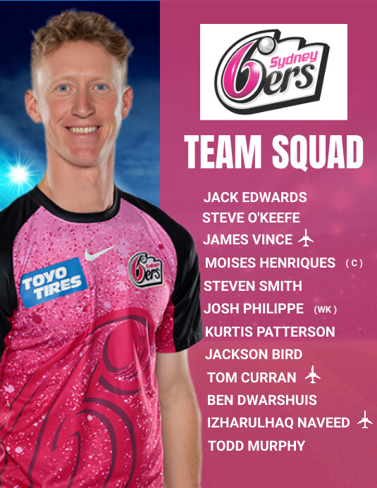 Pink List-based Sydney Sixers Team Squad 2024 Ithempulethi | PosterMyWall