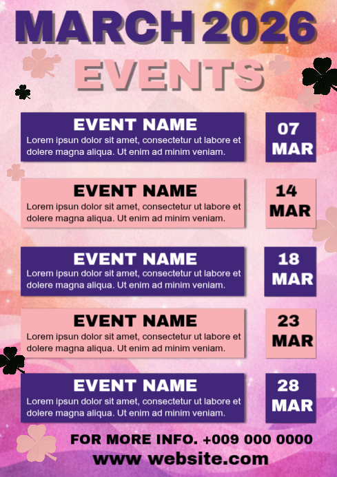 Plantilla de Pink March Events A3 | PosterMyWall