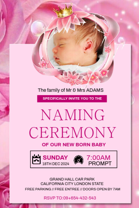 Pink Maximalist Baby Naming Ceremony Invitation Template Poster | PosterMyWall