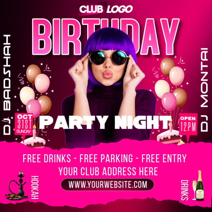 Pink Maximalist Birthday Party Square (1:1) Template | PosterMyWall
