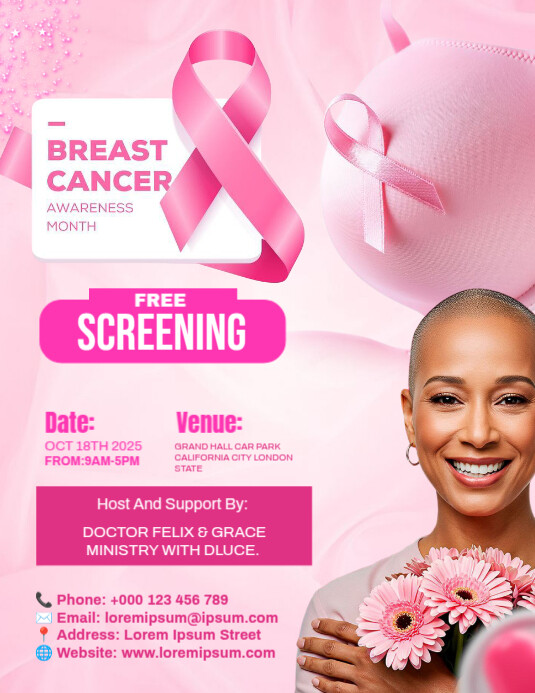Plantilla de Pink Maximalist Breast Cancer Free Screening Promotion ...