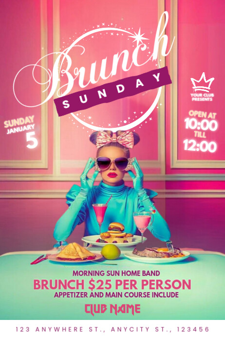 Pink Maximalist Brunch Sunday Event Poster Template | PosterMyWall