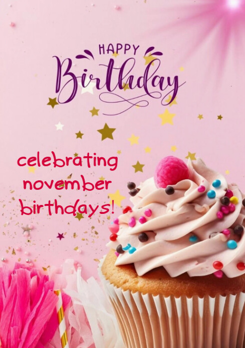 Pink Maximalist Celebrating November Birthdays A4 Template | PosterMyWall