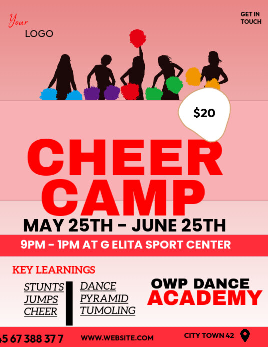 Pink Maximalist Cheer Camp Flyer (us Letter) Template | PosterMyWall