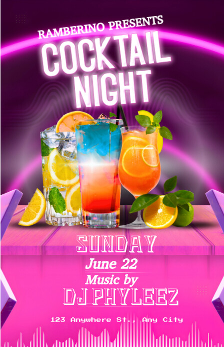 Pink Maximalist Cocktail Night Flyer Tabloid Template | PosterMyWall