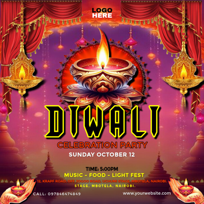 Pink Maximalist Diwali Party Invite Instagram Post Template | PosterMyWall