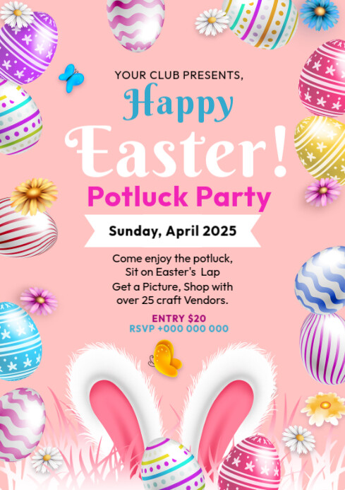 Plantilla de Pink Maximalist Easter-potluck-party-celebration- A4 ...