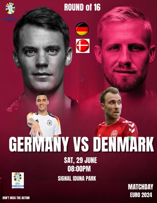 Plantilla de Pink Maximalist Euro 2024 Germany Vs Denmark | PosterMyWall