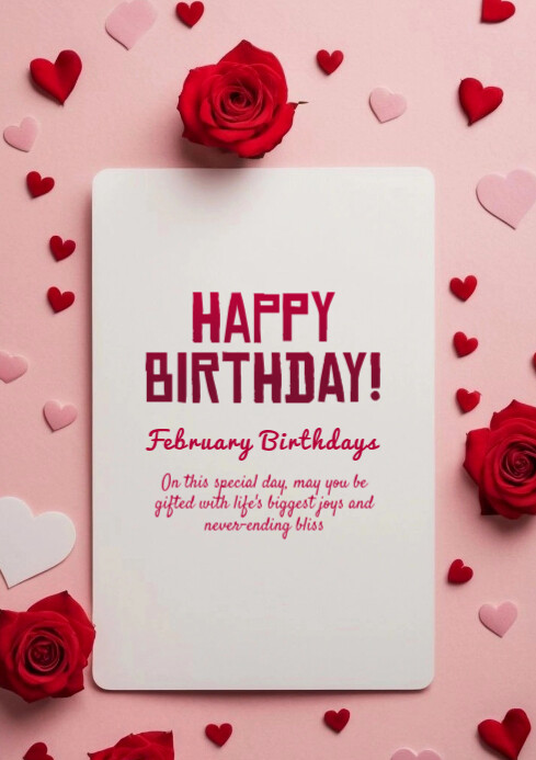 Pink Maximalist February Birthdays A4 Template | PosterMyWall