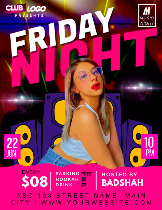 Pink Maximalist Friday Night Club Bar Party F Template | PosterMyWall