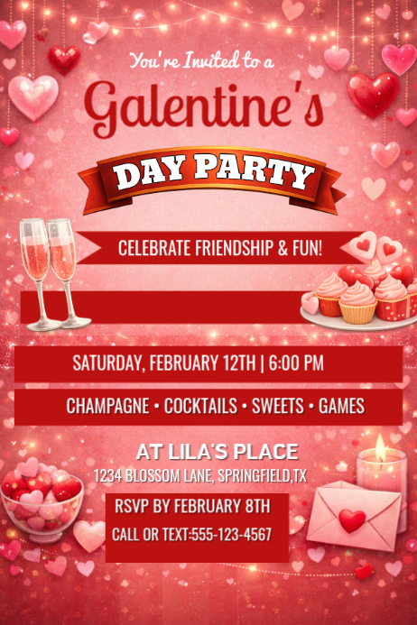 Pink Maximalist Galentine Party Flyer Poster Template | PosterMyWall