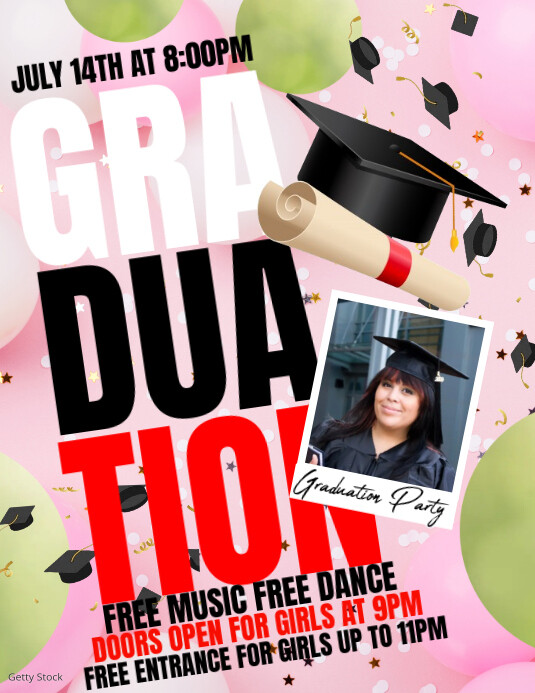 Plantilla de Pink Maximalist Graduation Night Party Flyer | PosterMyWall