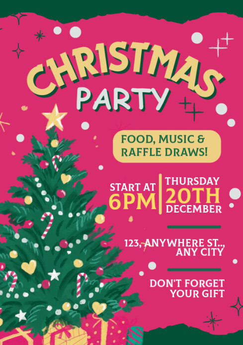 Pink Maximalist Green And Red Christmas Party Template A3 | PosterMyWall