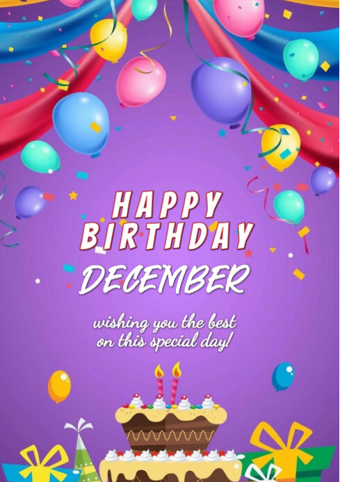 Pink Maximalist Happy Birthday December A4 Template | PosterMyWall