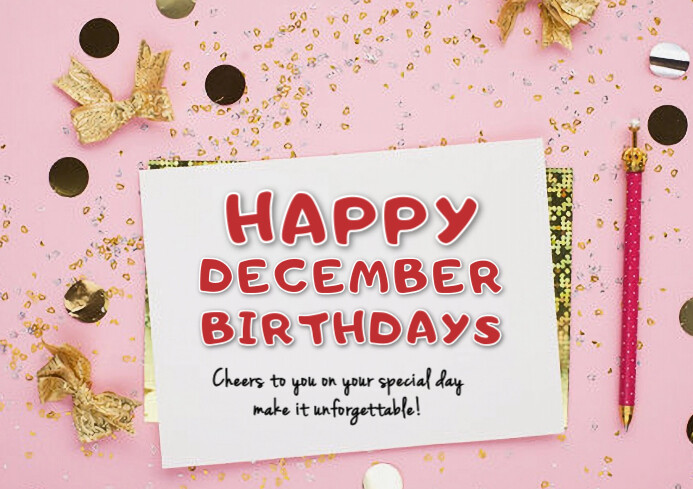 Plantilla de Pink Maximalist Happy December Birthdays A4 | PosterMyWall