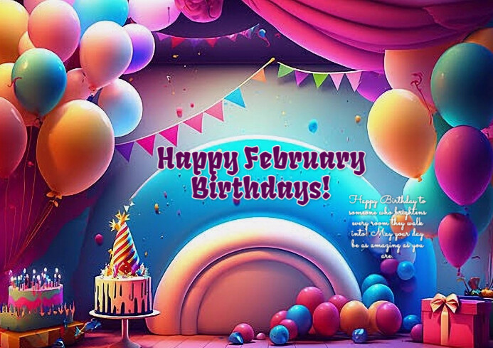 Pink Maximalist Happy February Birthdays A4 Template | PosterMyWall