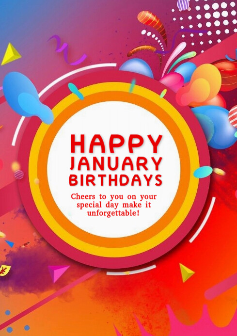 Pink Maximalist Happy January Birthdays A4 Template | PosterMyWall