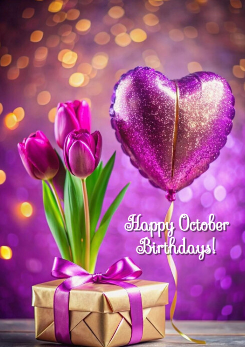 Pink Maximalist Happy October Birthdays A4 Template | PosterMyWall